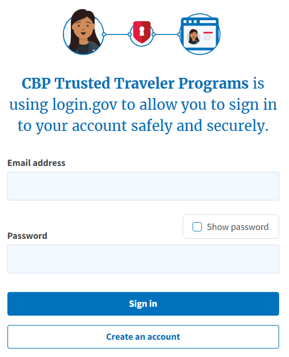 Trusted Traveler Programs Application- Logging into Your Account